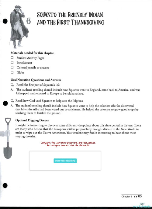 Chapter 6: Squanto the Friendly Indian Pg 65-66. Interactive worksheet ...