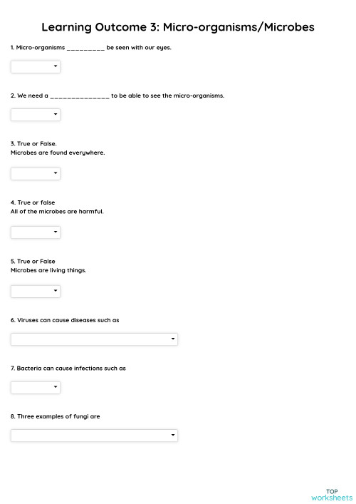 Learning Outcome 3: Micro-organisms/Microbes. Interactive worksheet ...