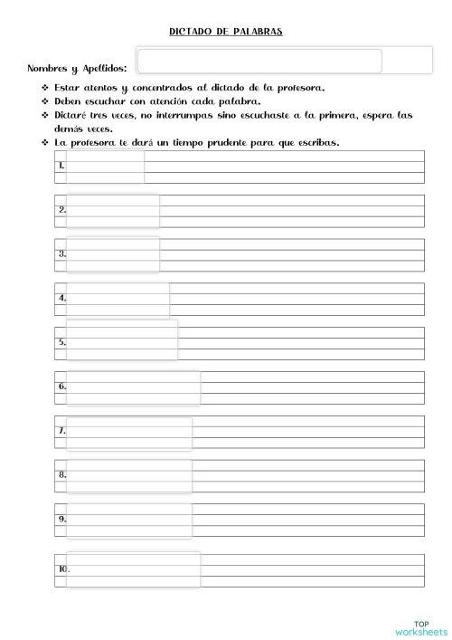 DICTADO 2 - SEGUNDO GRADO. Ficha interactiva | TopWorksheets