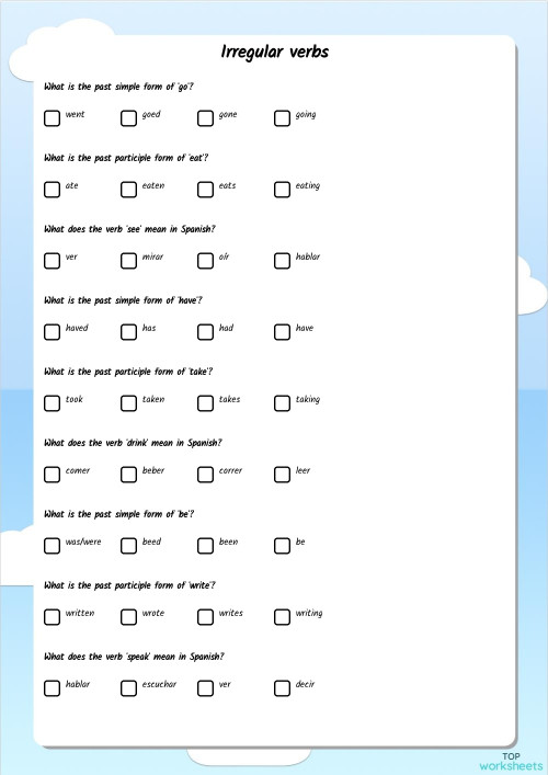 Irregular verbs. Interactive worksheet | TopWorksheets