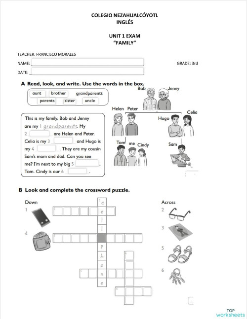 3rd Grade - Unit 1 Exam. Ficha interactiva | TopWorksheets