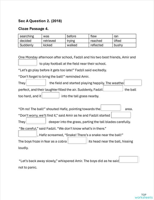 Cloze Passage 4. Interactive worksheet | TopWorksheets