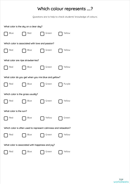 Which colour represents .....?. Interactive worksheet | TopWorksheets