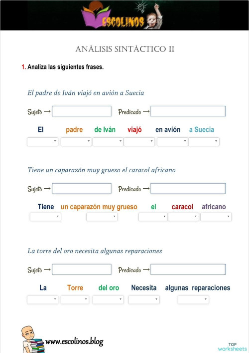 Sintaxis: fichas interactivas y ejercicios online | TopWorksheets