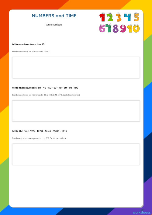 NUMBERS and TIME. Ficha interactiva | TopWorksheets