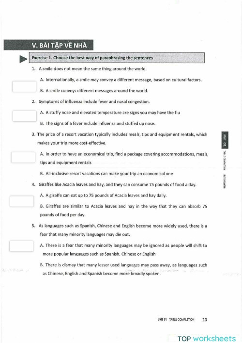 Pre foundation junior - reading - table completion. Interactive ...