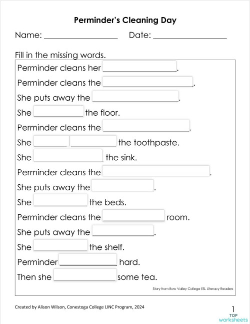 Perminder's Cleaning Day. Interactive worksheet | TopWorksheets