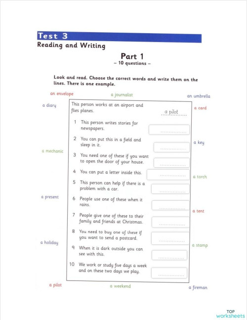 Flyers 1. Test 3. Reading (Part 1). Interactive worksheet | TopWorksheets