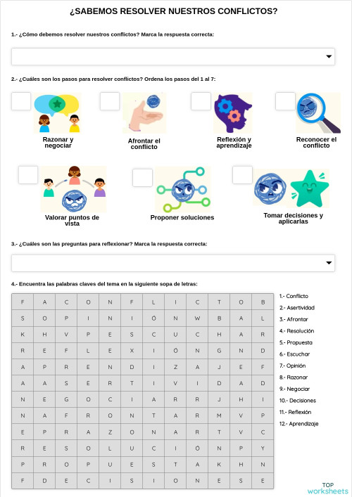 Resolución de conflictos. Ficha interactiva | TopWorksheets