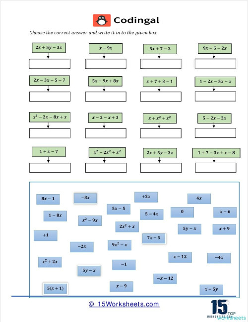 M_G07T02_WC01_Addition and Subtraction of Algebraic Expressions. Interactive worksheet ...