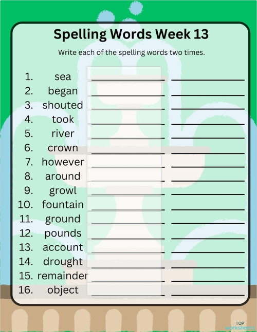 Spelling Words 13.1. Interactive worksheet | TopWorksheets