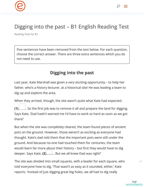 Reading Part 4 - Digging into the past. Interactive worksheet ...