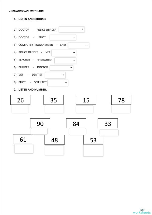 LISTENING EXAM UNIT 1 ADP.. Interactive worksheet | TopWorksheets