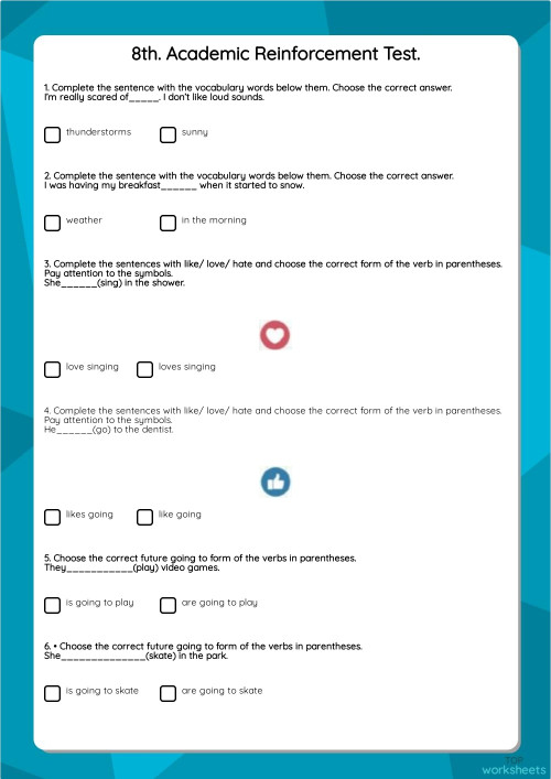 8th. Academic Reinforcement Test.. Interactive worksheet | TopWorksheets
