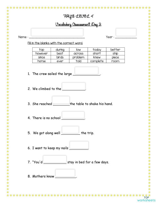 Level 4 Assessment For Day 2. Interactive worksheet | TopWorksheets