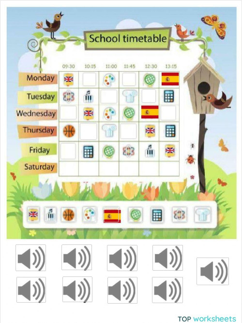 School Timetable. Interactive worksheet | TopWorksheets