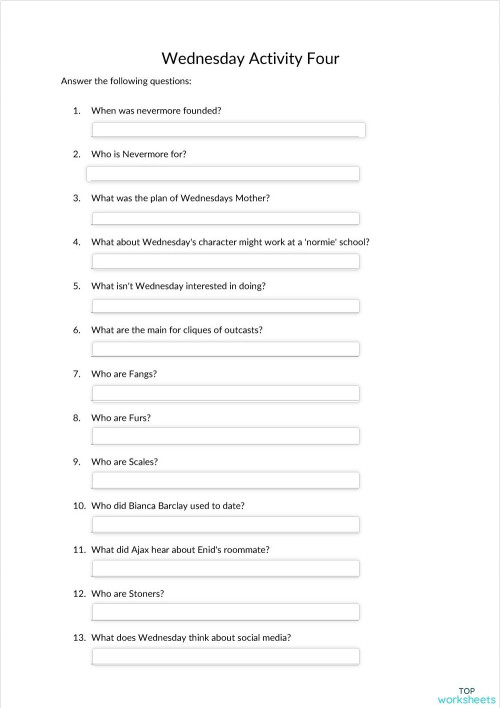 Wednesday Activity Four. Interactive worksheet | TopWorksheets