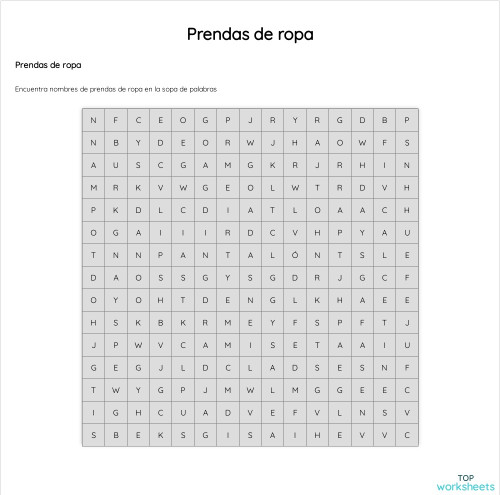 Prendas de ropa. Ficha interactiva | TopWorksheets