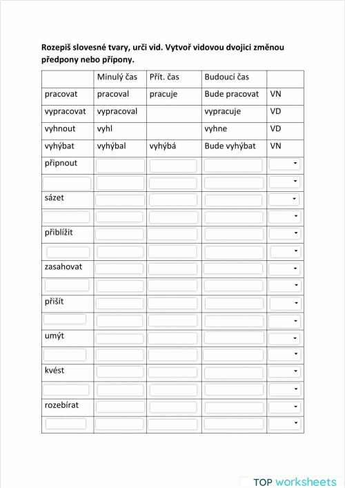 Interactive worksheets and online exercises in czech | TopWorksheets