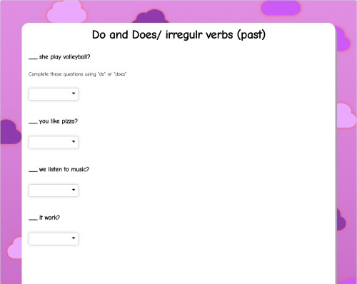 Do and Does/ irregulr verbs (past). Interactive worksheet | TopWorksheets