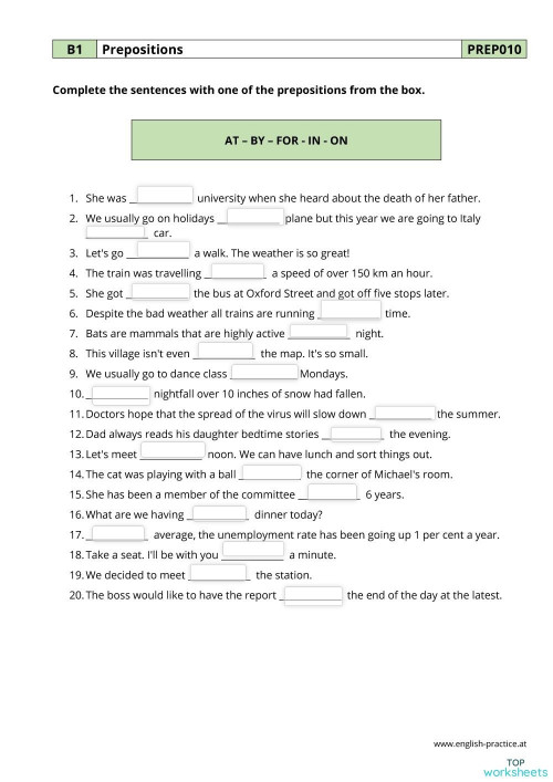 Prepositions 6. Interactive worksheet | TopWorksheets