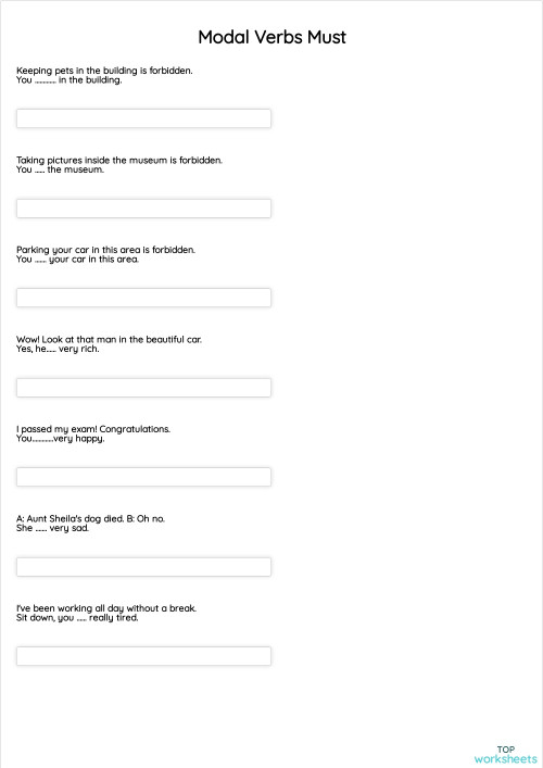 Modal Verbs Must. Interactive worksheet | TopWorksheets