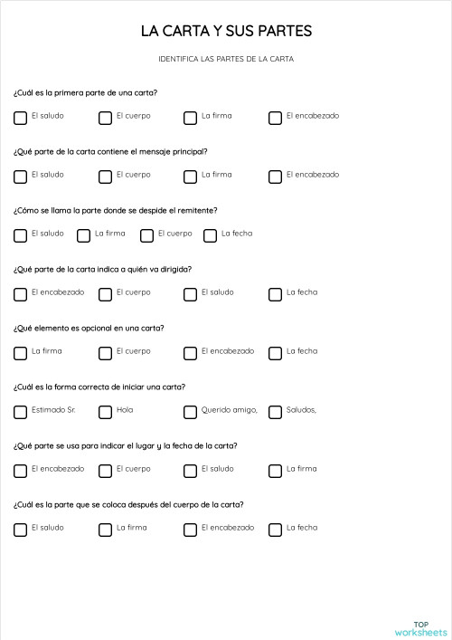 LA CARTA Y SUS PARTES. Ficha interactiva | TopWorksheets