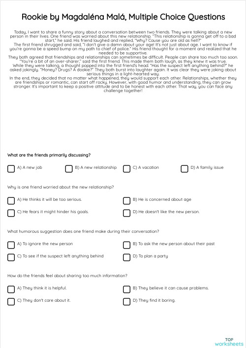 Rookie by Magdaléna Malá, Multiple Choice Questions. Interaktivní ...