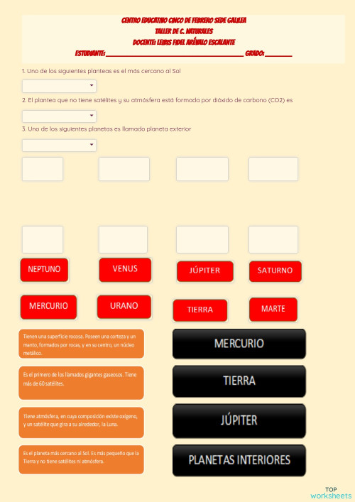 EL UNIVERSO II. Ficha interactiva | TopWorksheets