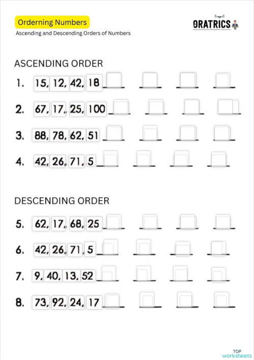 Ascending and Descending Number. Interactive worksheet | TopWorksheets