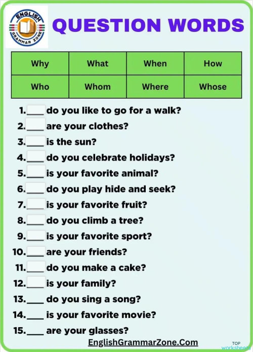 QUESTION WORDS. Interactive worksheet | TopWorksheets