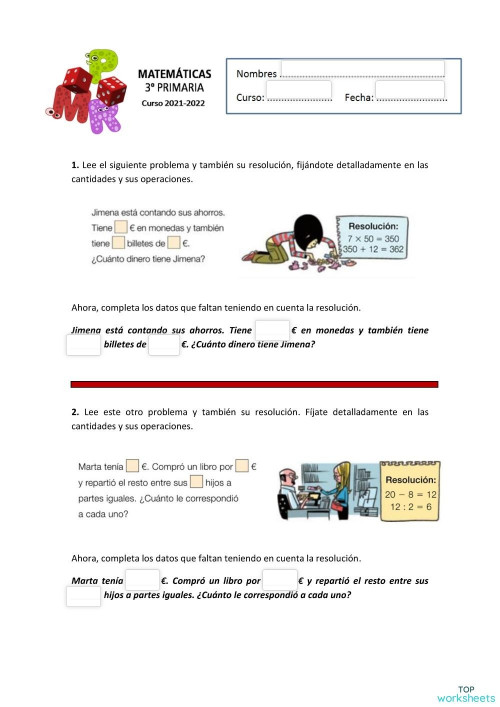 PMR Matemáticas - sesión 8. Ficha interactiva | TopWorksheets