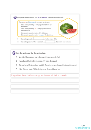 Writing conjunctions. Interactive worksheet | TopWorksheets