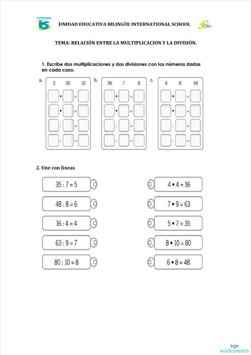 RELACIÓN ENTRE LA MULTIPLICACIÓN Y LA DIVISIÓN. Ficha interactiva ...
