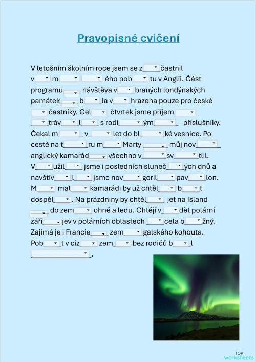 Pravopisné cvičení. Interaktivní pracovní list | TopWorksheets