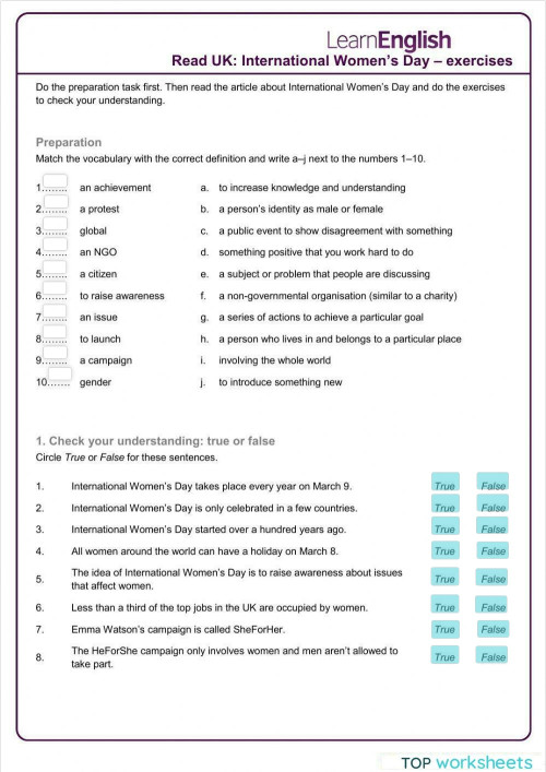 International women's day. Interactive worksheet | TopWorksheets