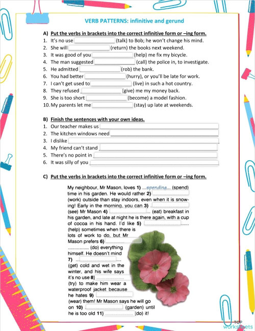 VERB PATTERNS - part 1. Interactive worksheet | TopWorksheets