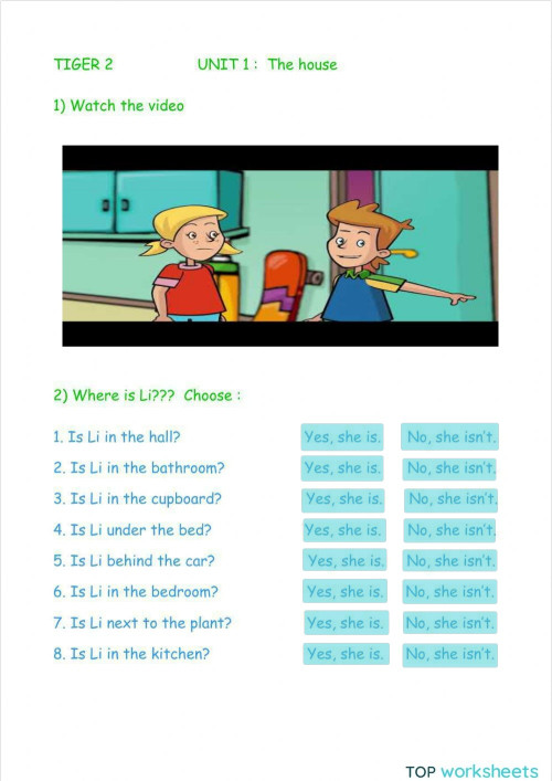 Tiger 2 Unit 1 The house. Interactive worksheet | TopWorksheets