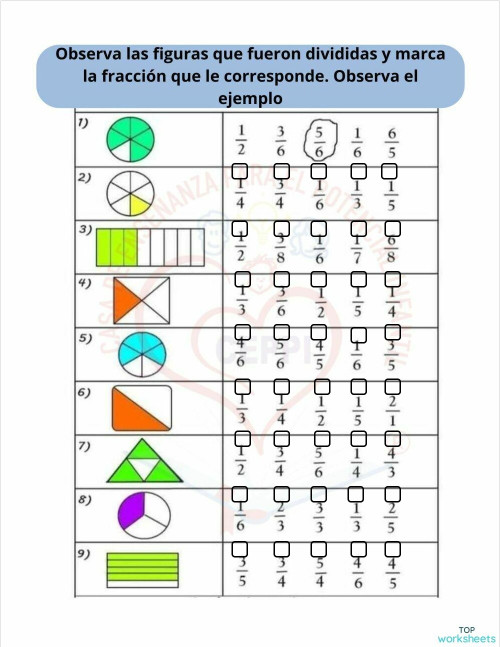 Fracciones equivalentes. Ficha interactiva | TopWorksheets
