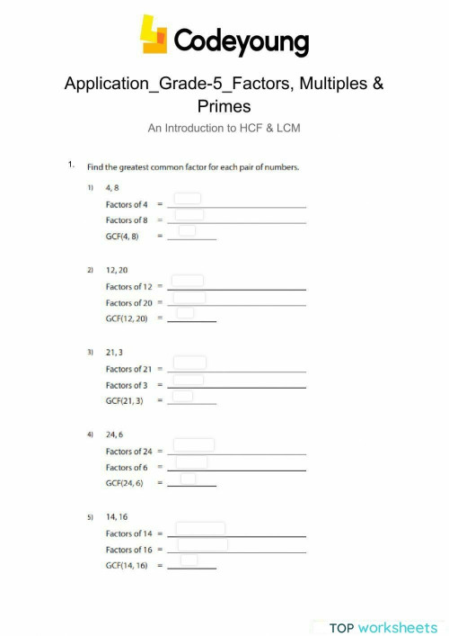 Application-An Introduction to HCF & LCM. Interactive worksheet ...
