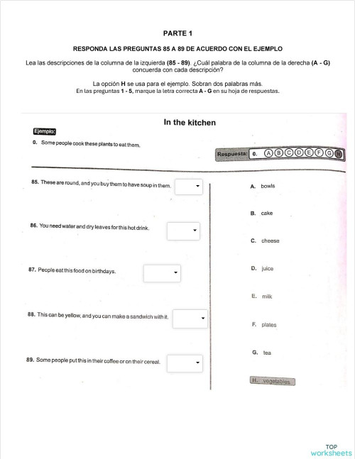 PARTE 1 IN THE KITCHEN. Interactive worksheet | TopWorksheets
