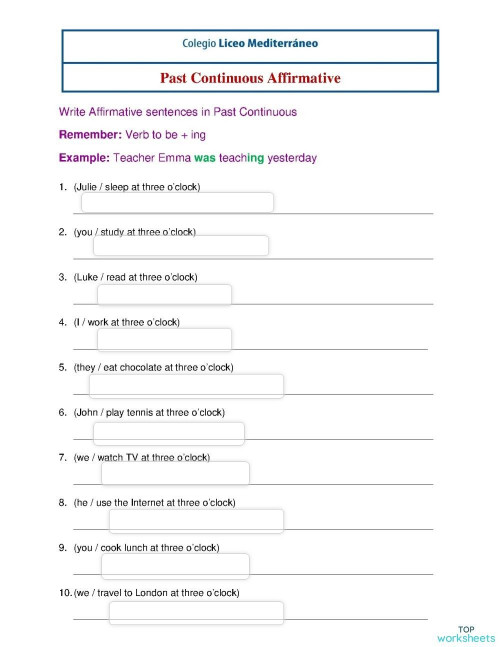 Past Continuous affirmative 1. Interactive worksheet | TopWorksheets