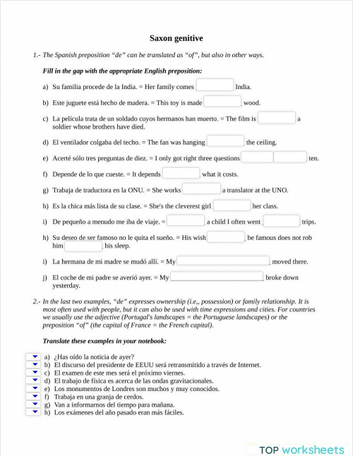 Genitivo sajón: fichas interactivas y ejercicios online | TopWorksheets