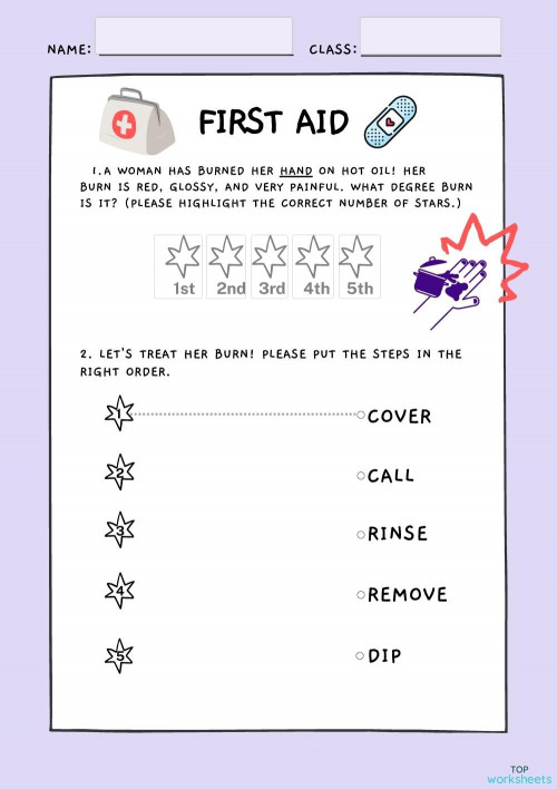 Burn First Aid V1. Interactive worksheet | TopWorksheets
