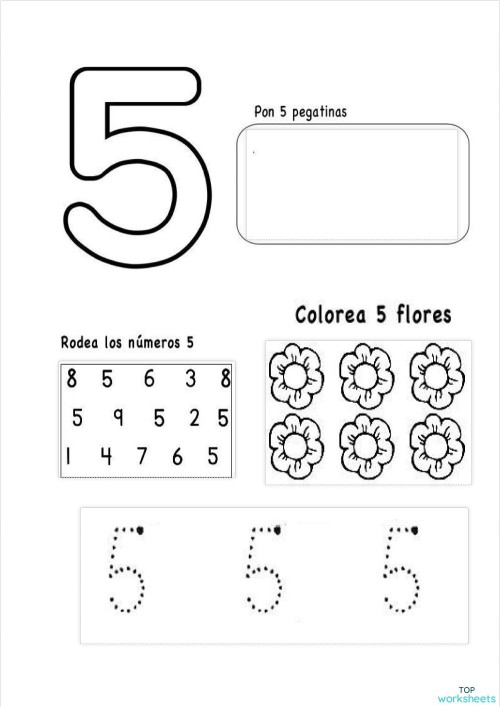 Identifico número 5. Ficha interactiva | TopWorksheets