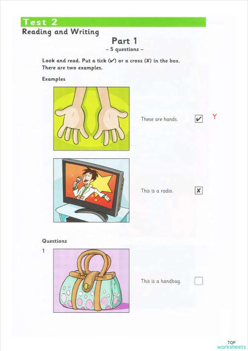 Starters 1 Reading & Writing Practice T2 (2018). Interactive worksheet ...