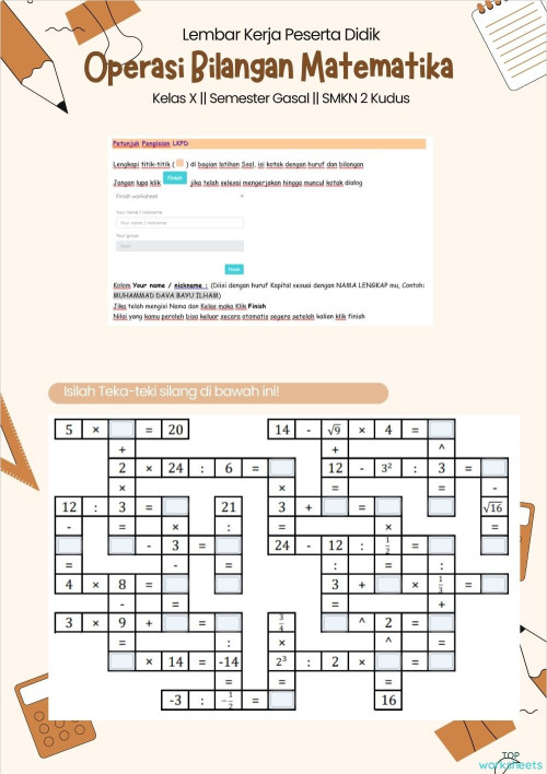 LKPD Operasi Bilangan real. Lembar kerja interaktif | TopWorksheets