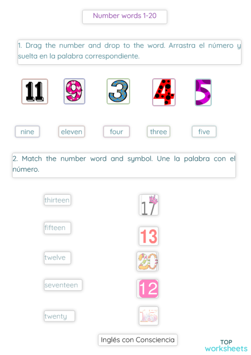 Number Words 1 20 Ficha Interactiva TopWorksheets number-words-1-20-ficha-interactiva-topworksheets