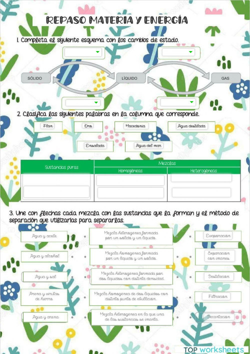 Materia y energía. Ficha interactiva | TopWorksheets