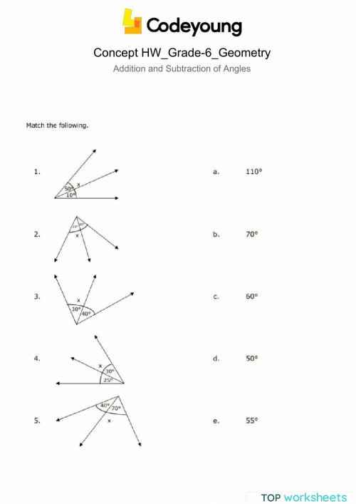 Addition and Subtraction of Angles Concept Hw. Interactive worksheet ...